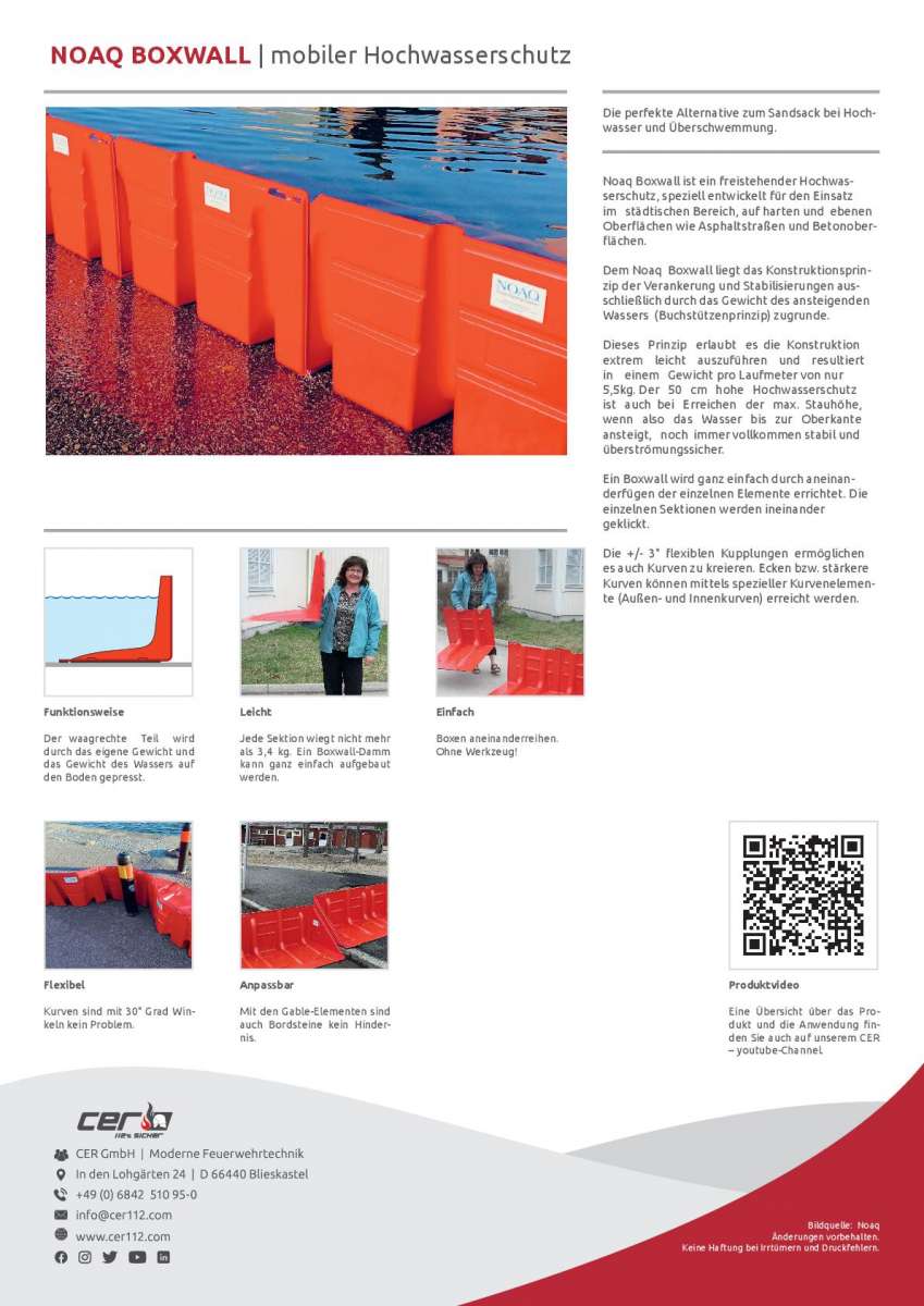 Noaq Boxwall 52; Hochwasserschutz; gerade; gerades Element; Noaq | CER - Moderne Feuerwehrtechnik